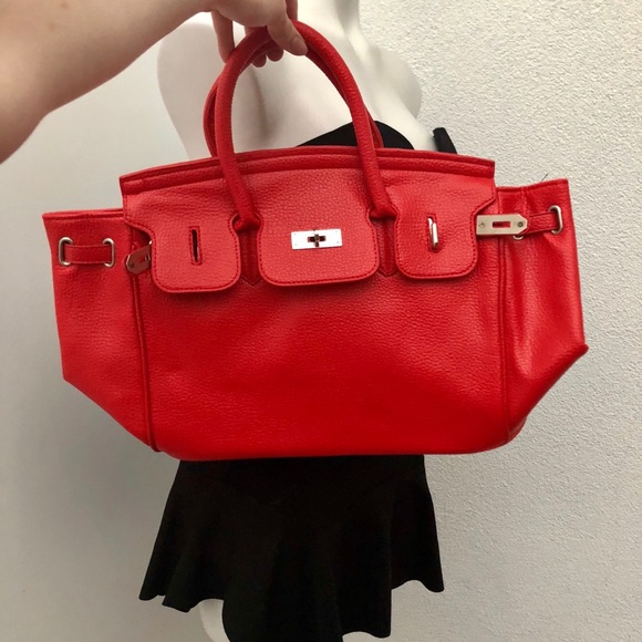Bags | Red Handbag With Silver Hardware | Poshmark